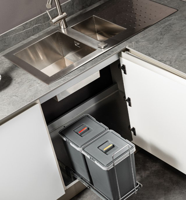 Solua Bottom Mount Waste Bin PullOut, Ball Bearing Full ext 2x Gray ...