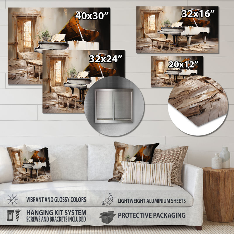 Lark Manor™ Rustic Grand Piano Melody - Piano Metal Wall Art | Wayfair