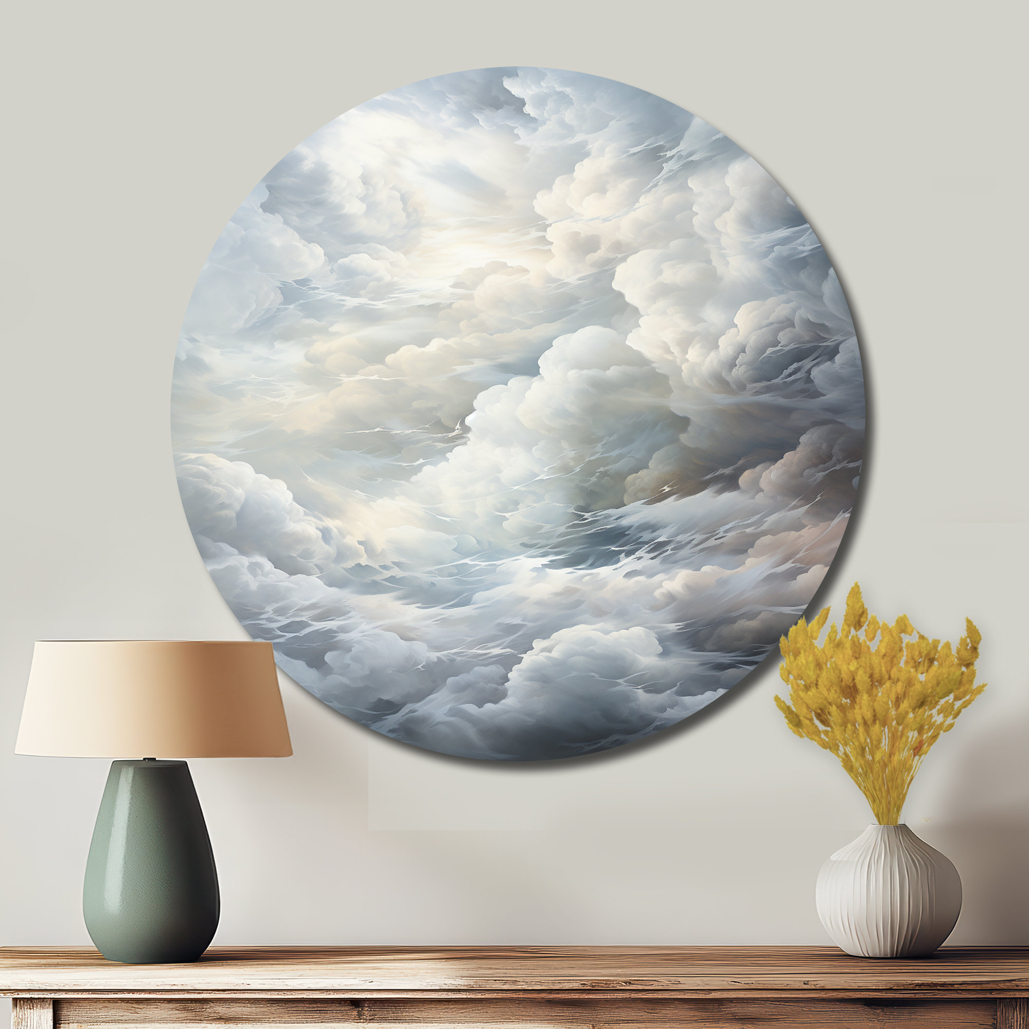 Design Art Clouds Whispering Clouds II - Landscapes Round Metal Art ...