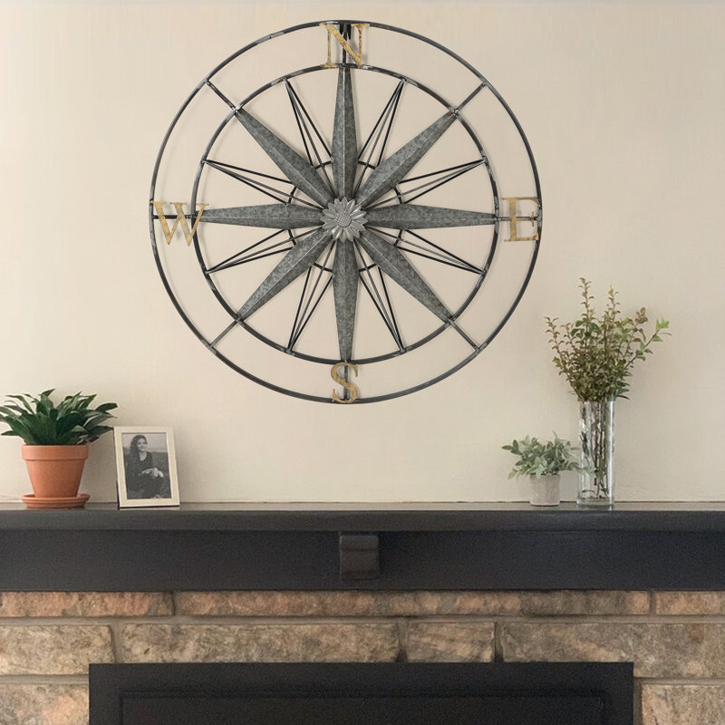 Breakwater Bay Metal Compass Wall Decor Hanging Wall Art Sculptures ...