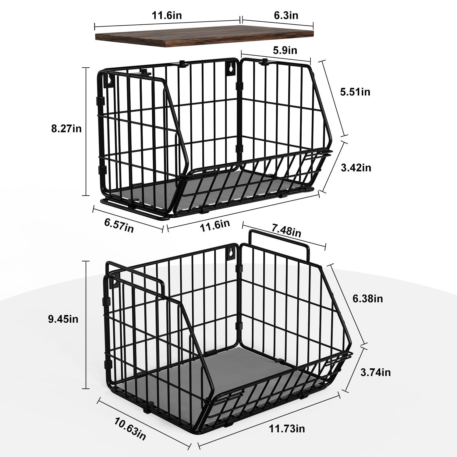 17 Stories 2 Tier Stackable Wall Mounted Wire Basket Fruit Basket With ...