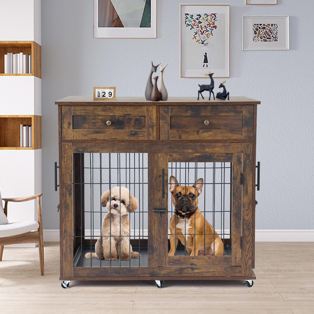 Tucker Murphy Pet™ Wooden Dog Crate Table With 2 Drawers End Table ...