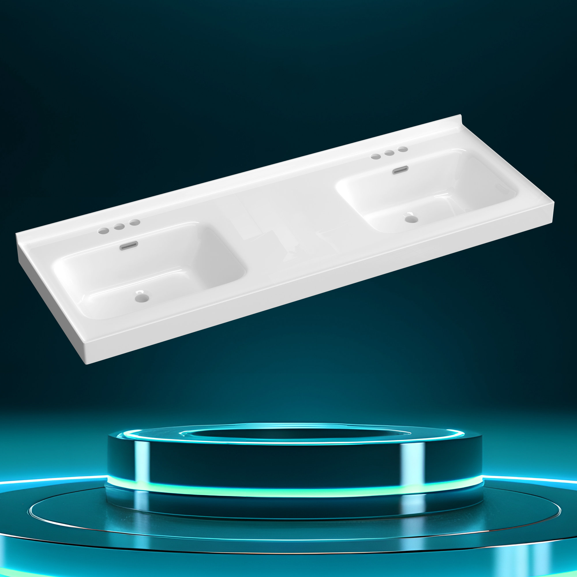 ZEAFIVE Solid Surface 61" Double Bathroom Vanity Top In White Bathroom ...