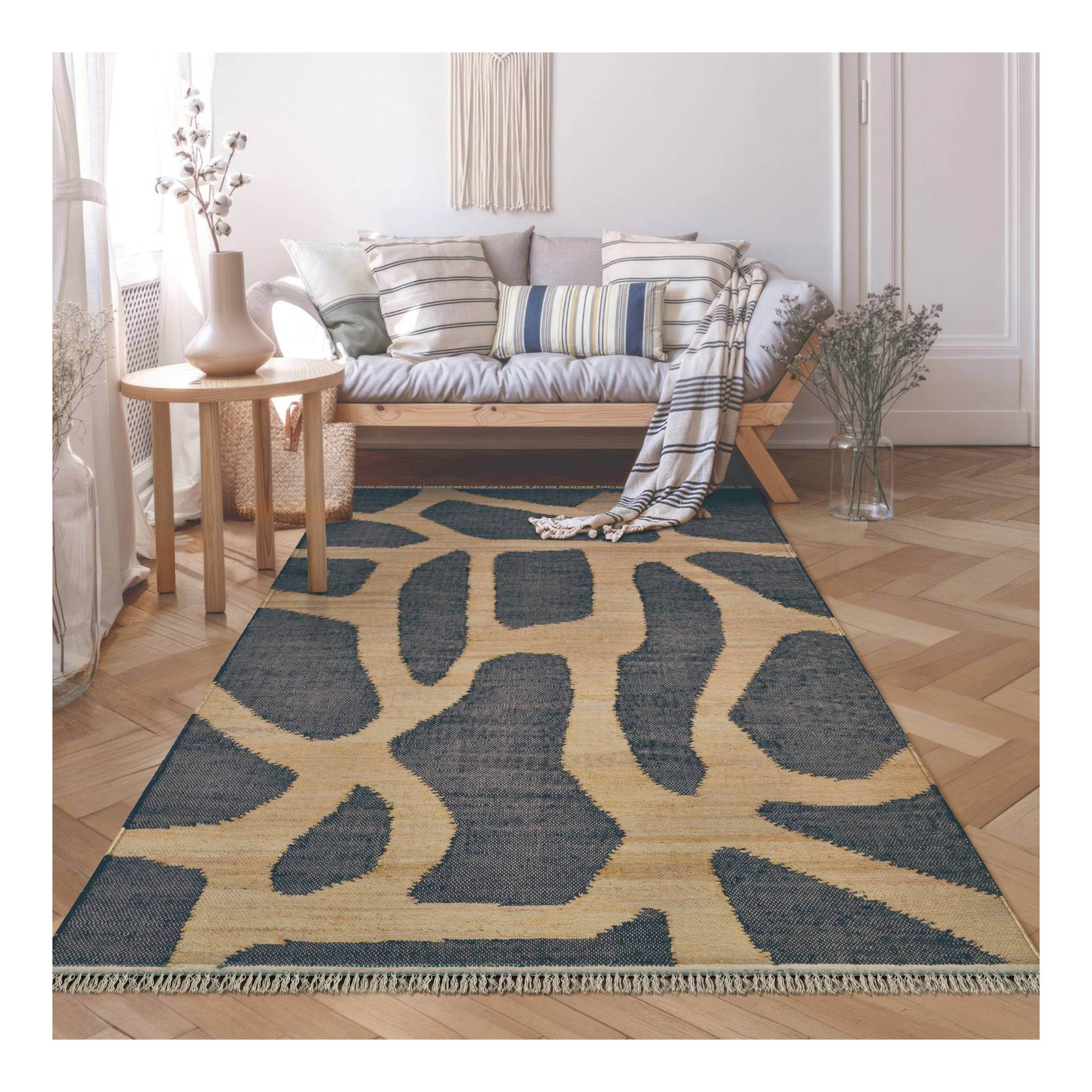 Orren Ellis Nevels Karo Natural-Black Handmade Area Rug | Wayfair