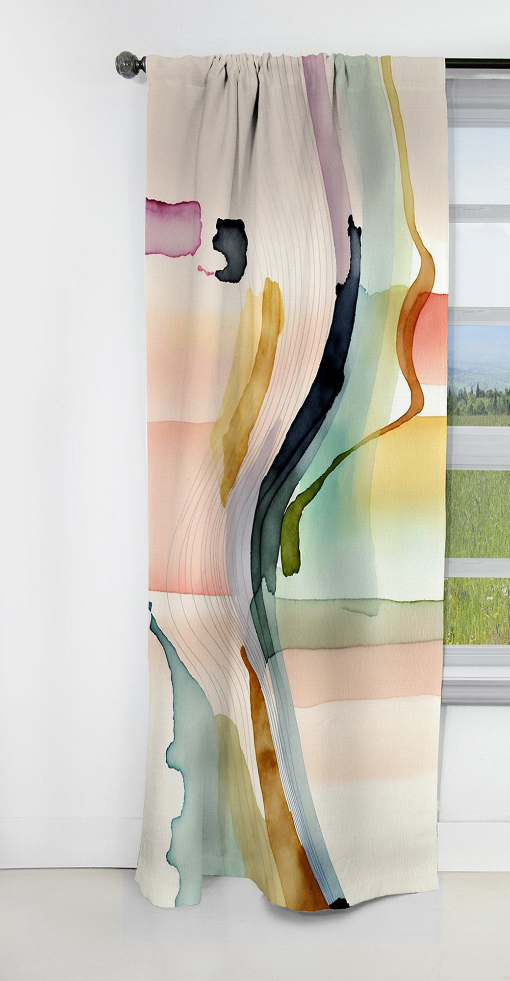 Design Art Multi-Color Abstract Waves III - Minimalism Curtain ...