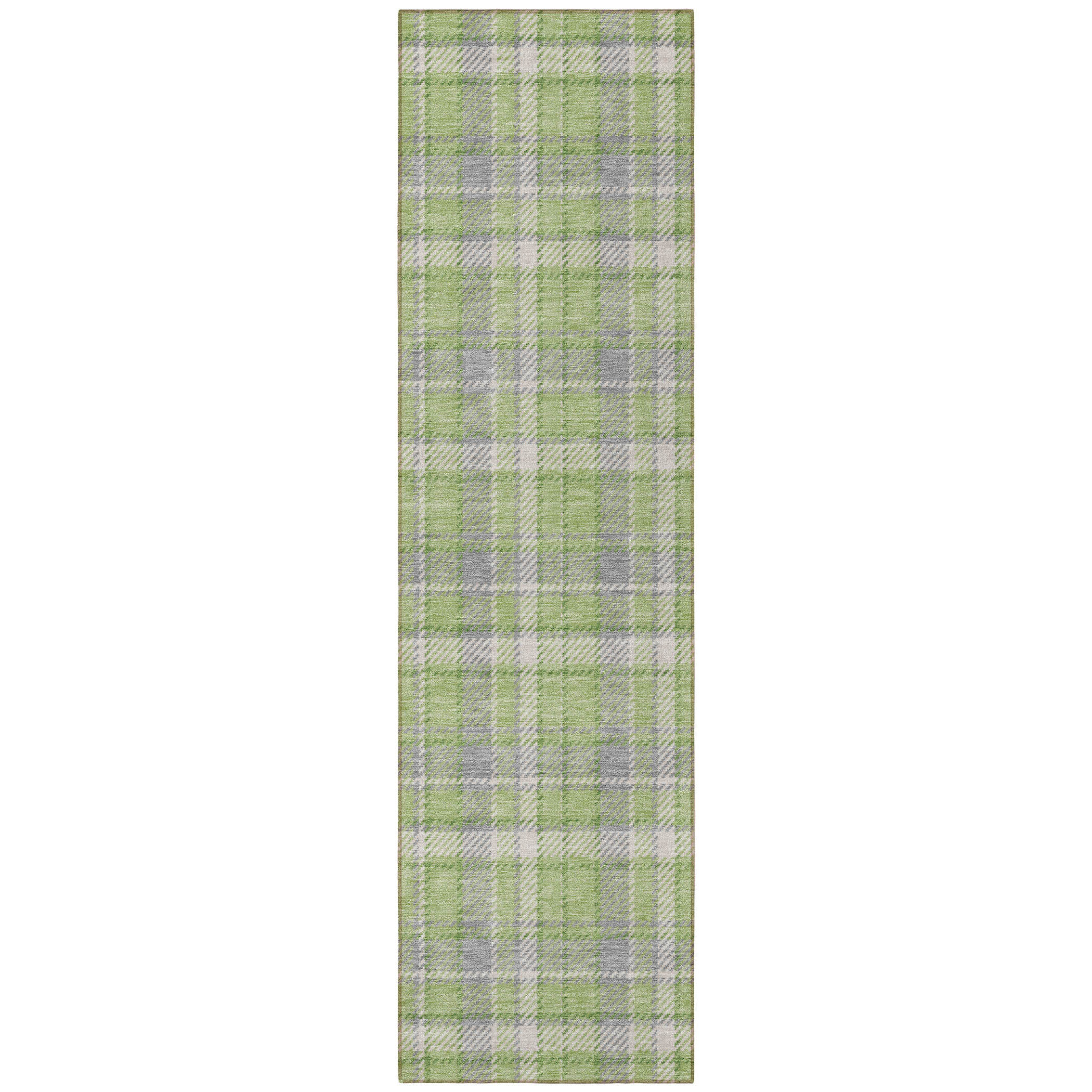 Gracie Oaks 8' Runner Green and Gray Plaid Washable Non Skid Indoor ...