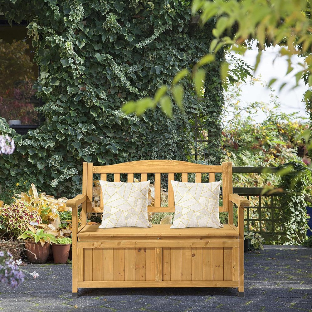 MAXAYA Waterproof Outdoor Storage Bench, Wood Patio Storage Bench With ...