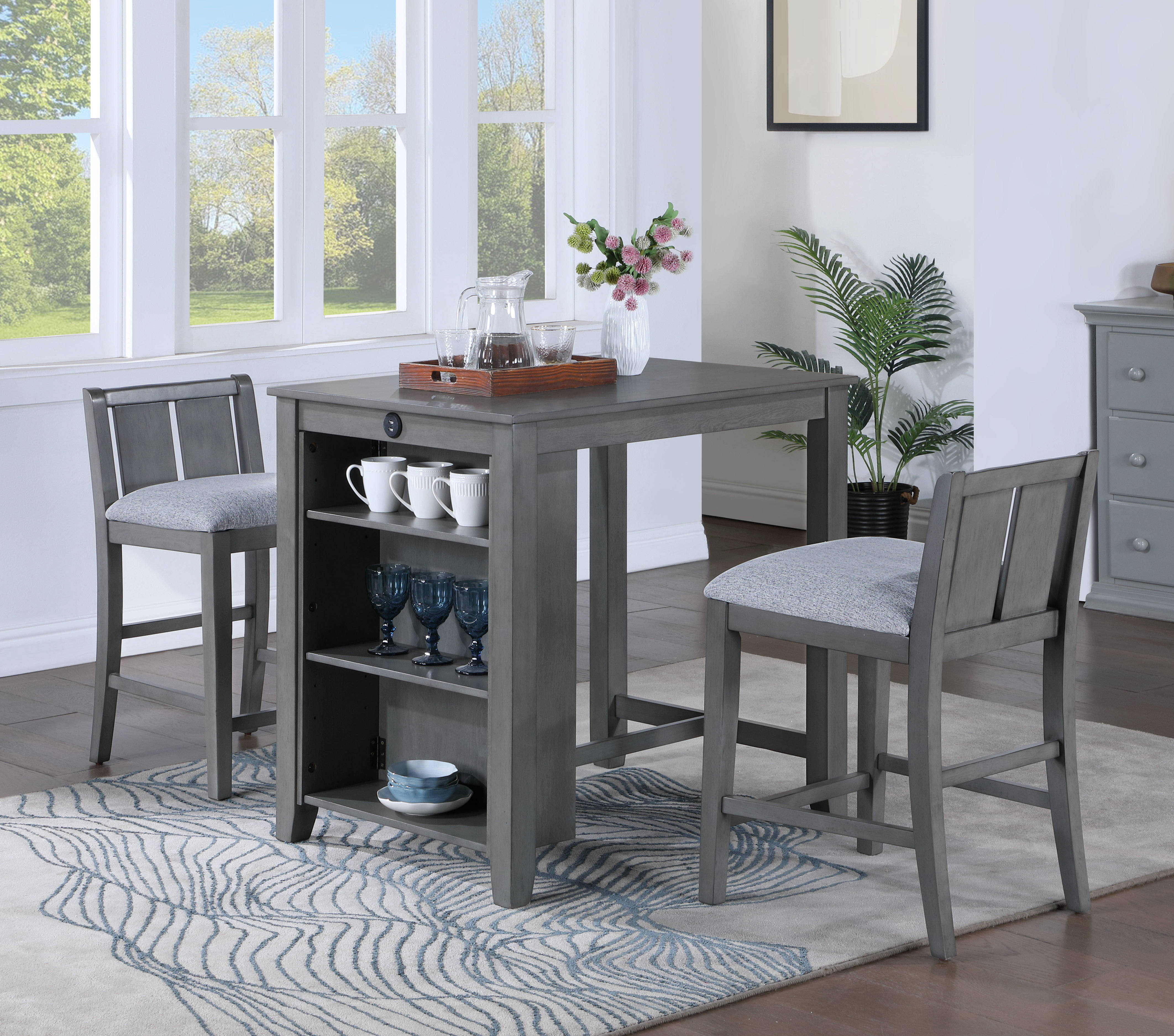 Lark Manor 3-Piece Gray Finish Small Space Counter Height Dining Table ...