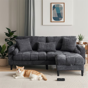 Mercer41 Modern 3-Seater L-Shaped Chenille Upholstered Sofa With ...