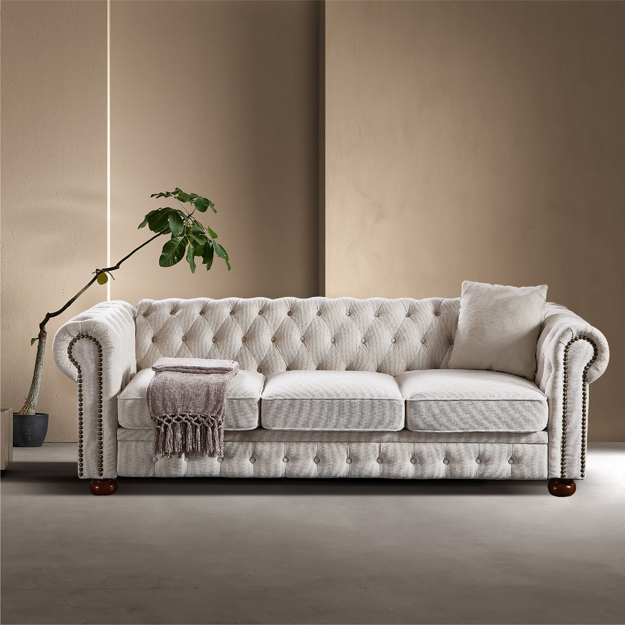 House of Hampton® Grous 88.5'' Linen Round Arm Sofa | Wayfair