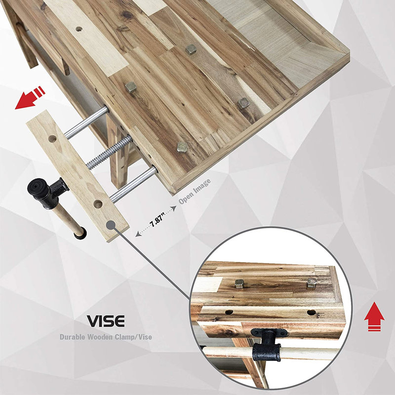 Olympia Tools 48 Inch Acacia Hardwood Woodworking Carpentry Workbench w ...