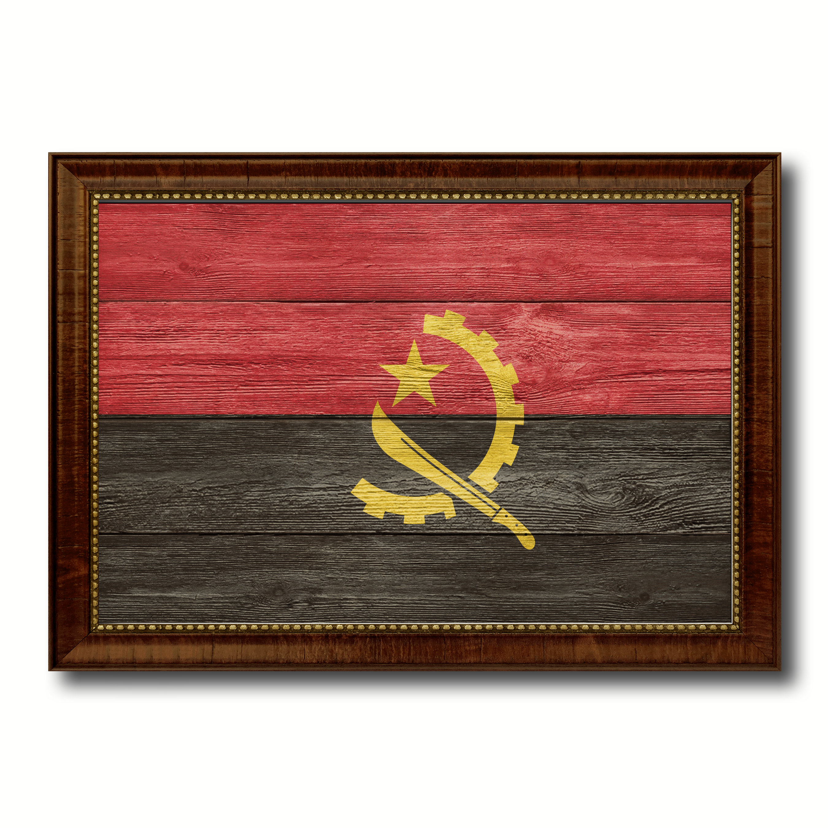 Trinx Angola Country Textured Flag Print With Brown Gold Frame, 19X27 ...