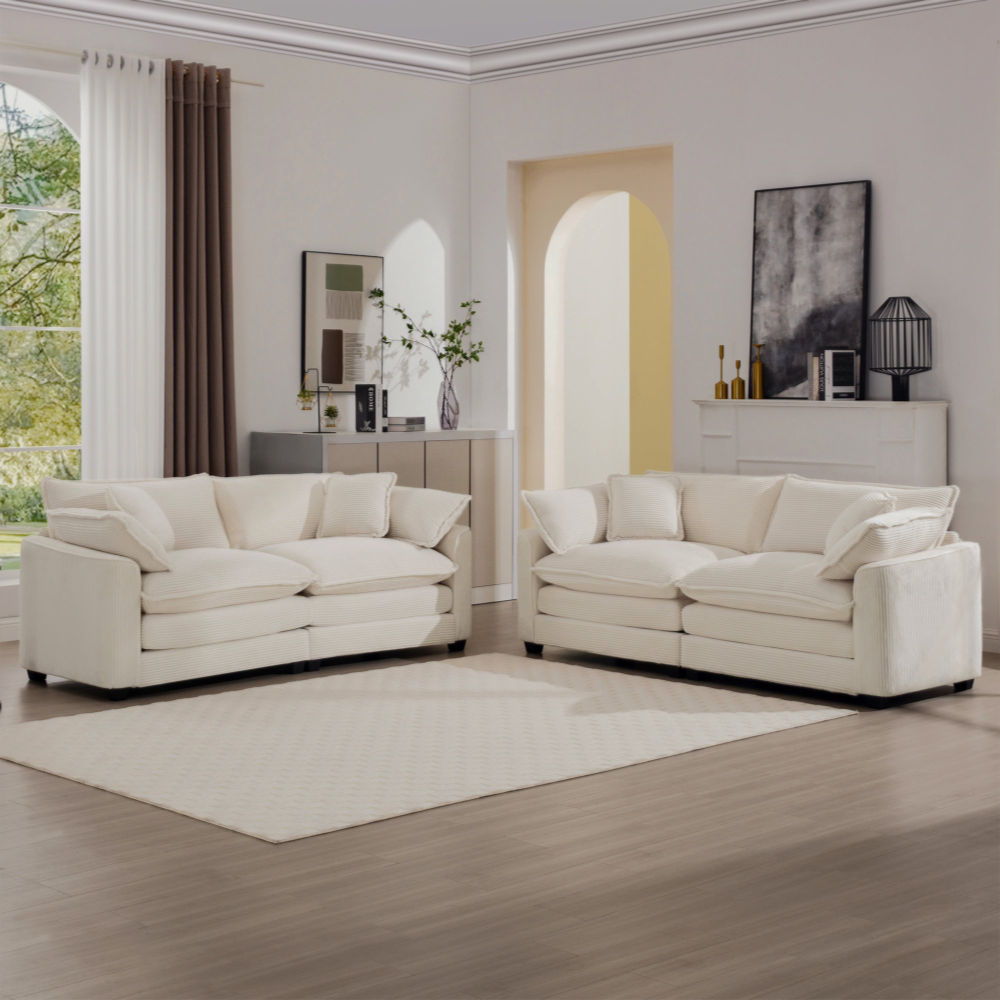 Latitude Run® Modern Fabric Living Room Sofa Two Pieces Set, Two 2 ...