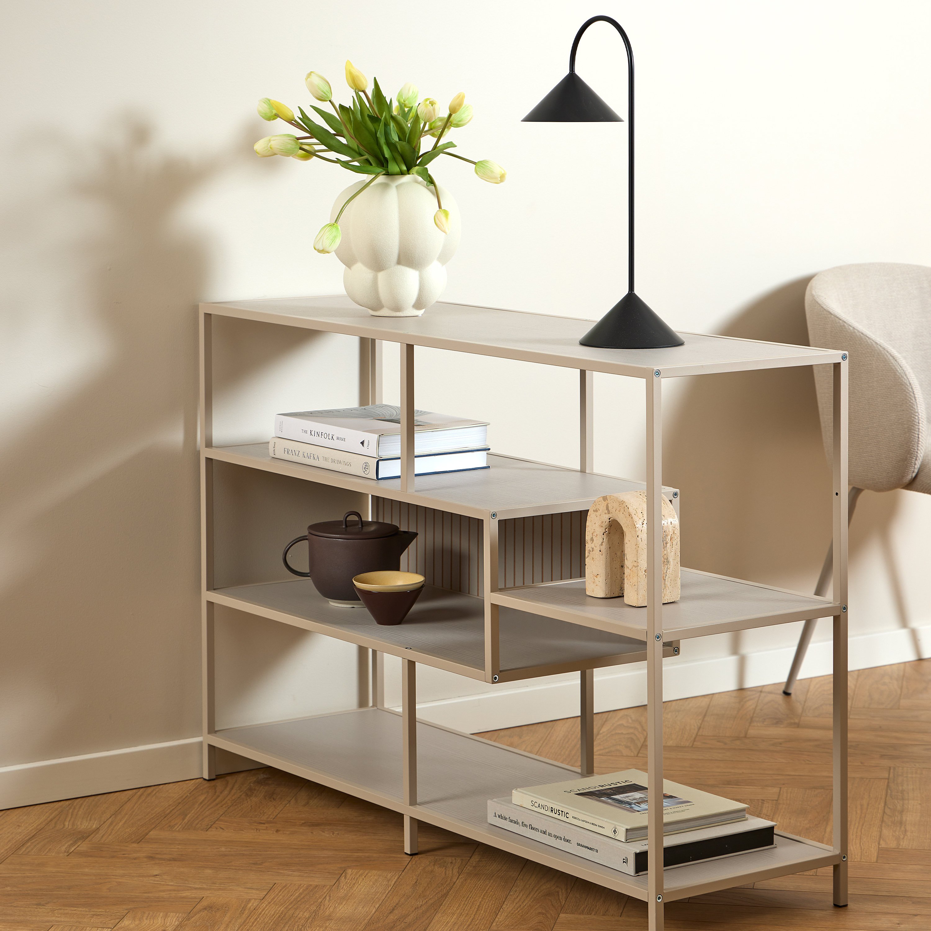 Latitude Run Borghild Wide Grey Steel Bookcase With 4 Grey Melamine ...