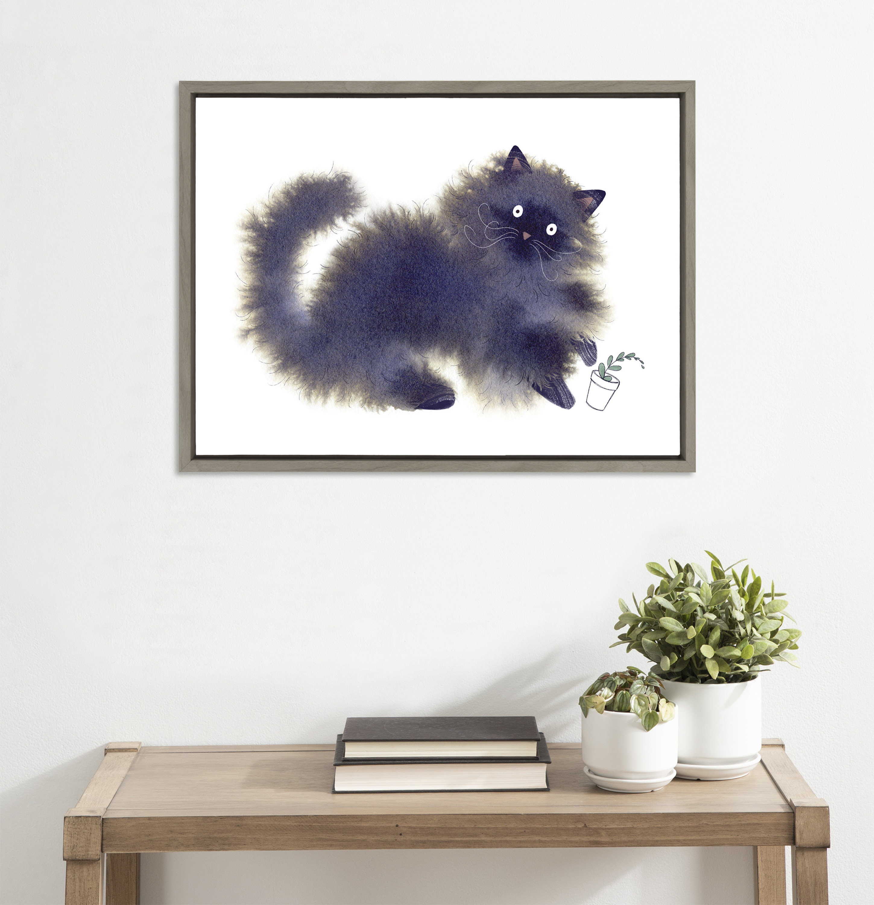 Winston Porter Watercolor Cat Framed Canvas Wall Art | Wayfair