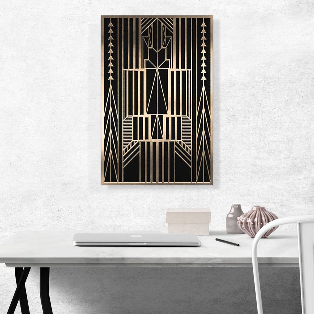 ARTCANVAS Art Deco Tan Yellow Geometric Design on Black - Wrapped ...