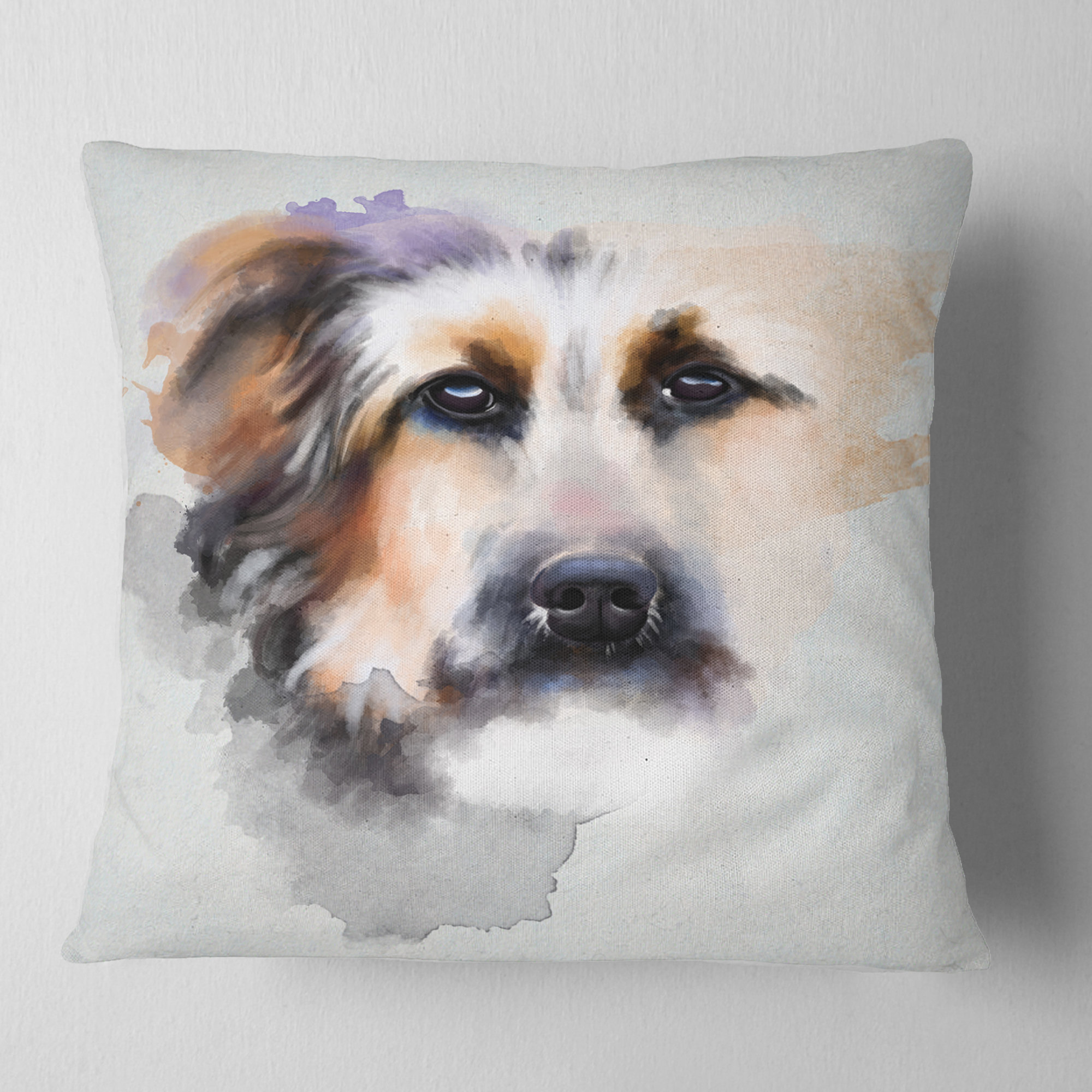 Design Art Sad Dog Watercolor - Animal Printed Throw Pillow | Wayfair