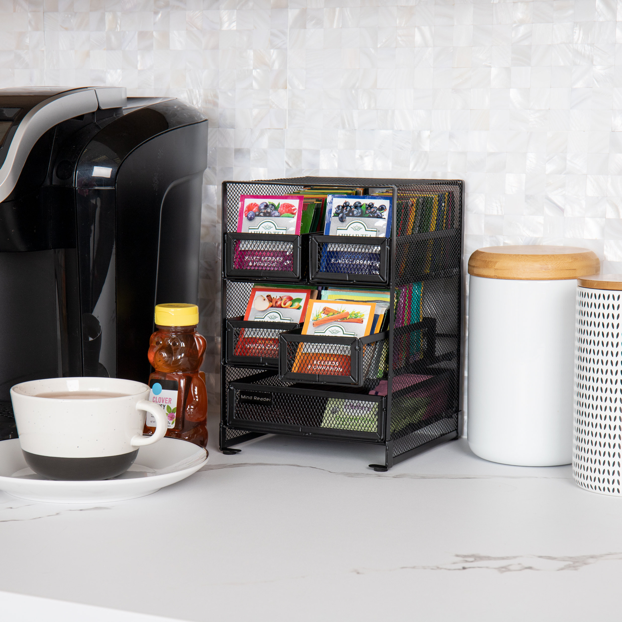 Mind Reader Network Collection, 5-Compartment Tea Organizer, 120 Tea Bg ...