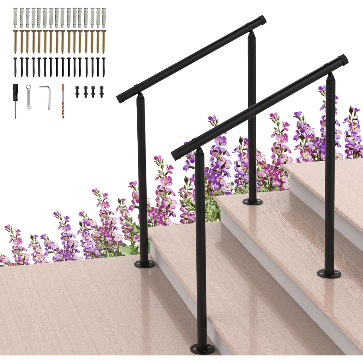 Elaine Mercure 2 Pack Handrails For Outdoor Steps,2 To 3 Steps Handrail ...