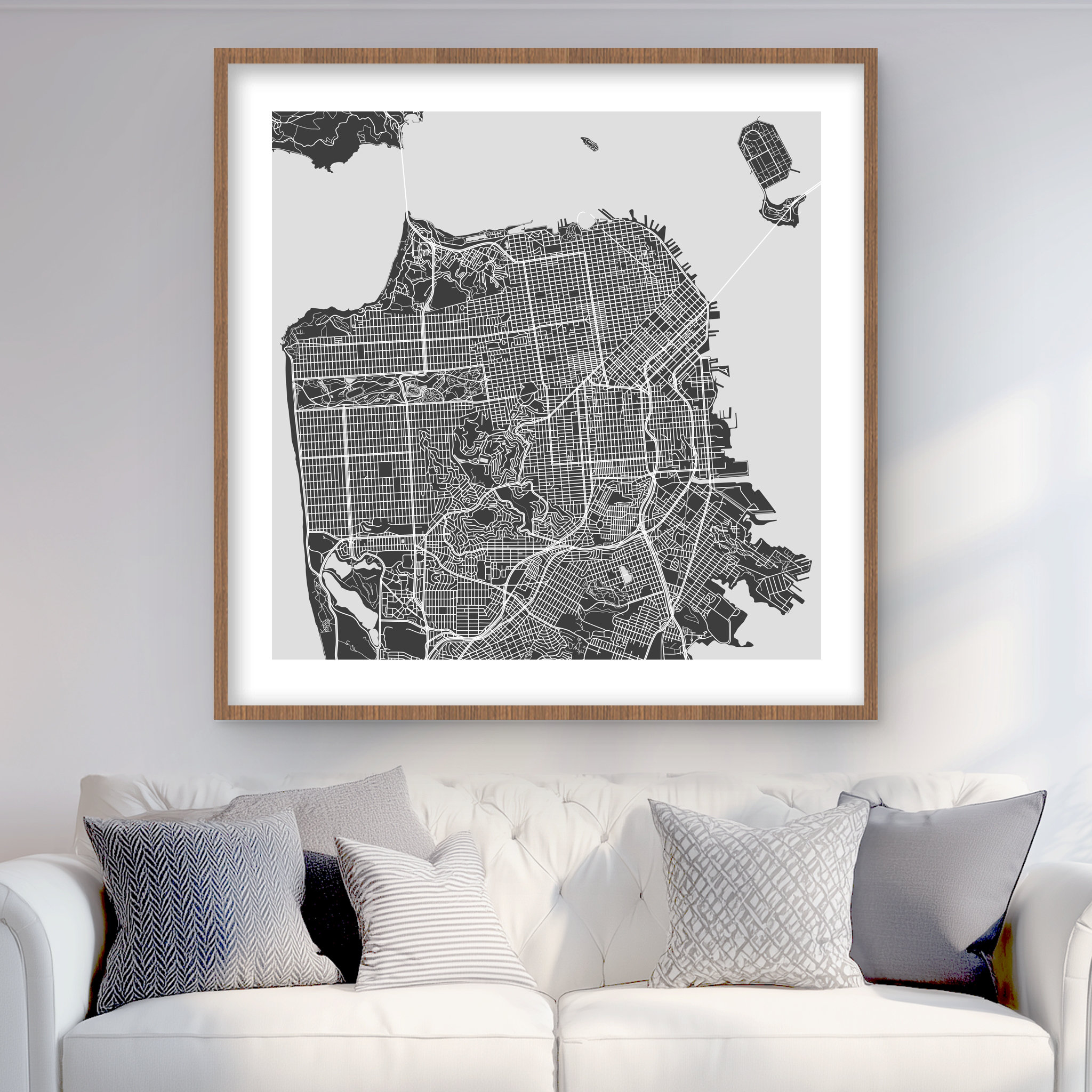 Lark Manor™ San Francisco City Plan Print - Gray Framed Matted Decor ...