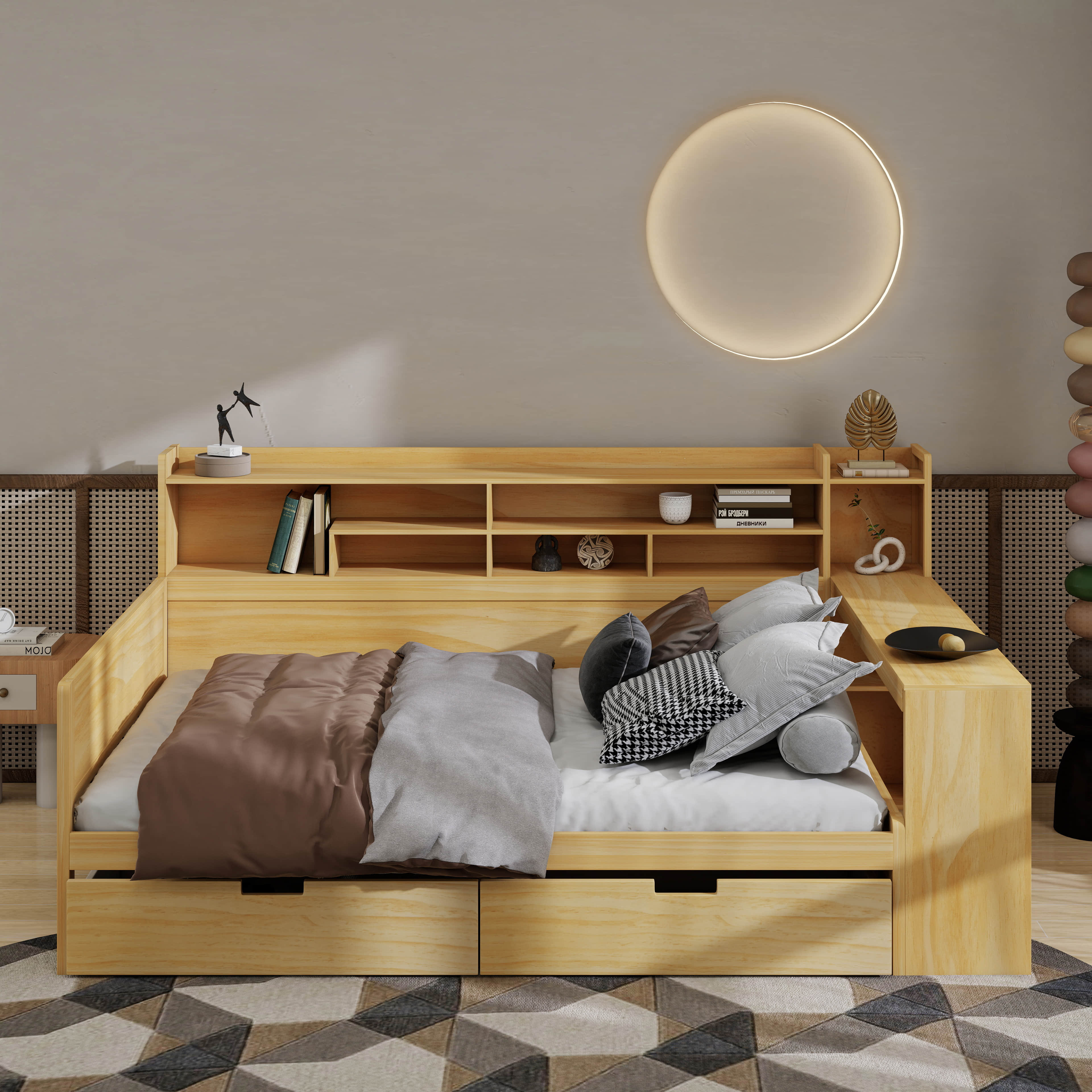 Lark Manor™ Wooden Full Size Daybed With Storage Shelves, Multi ...