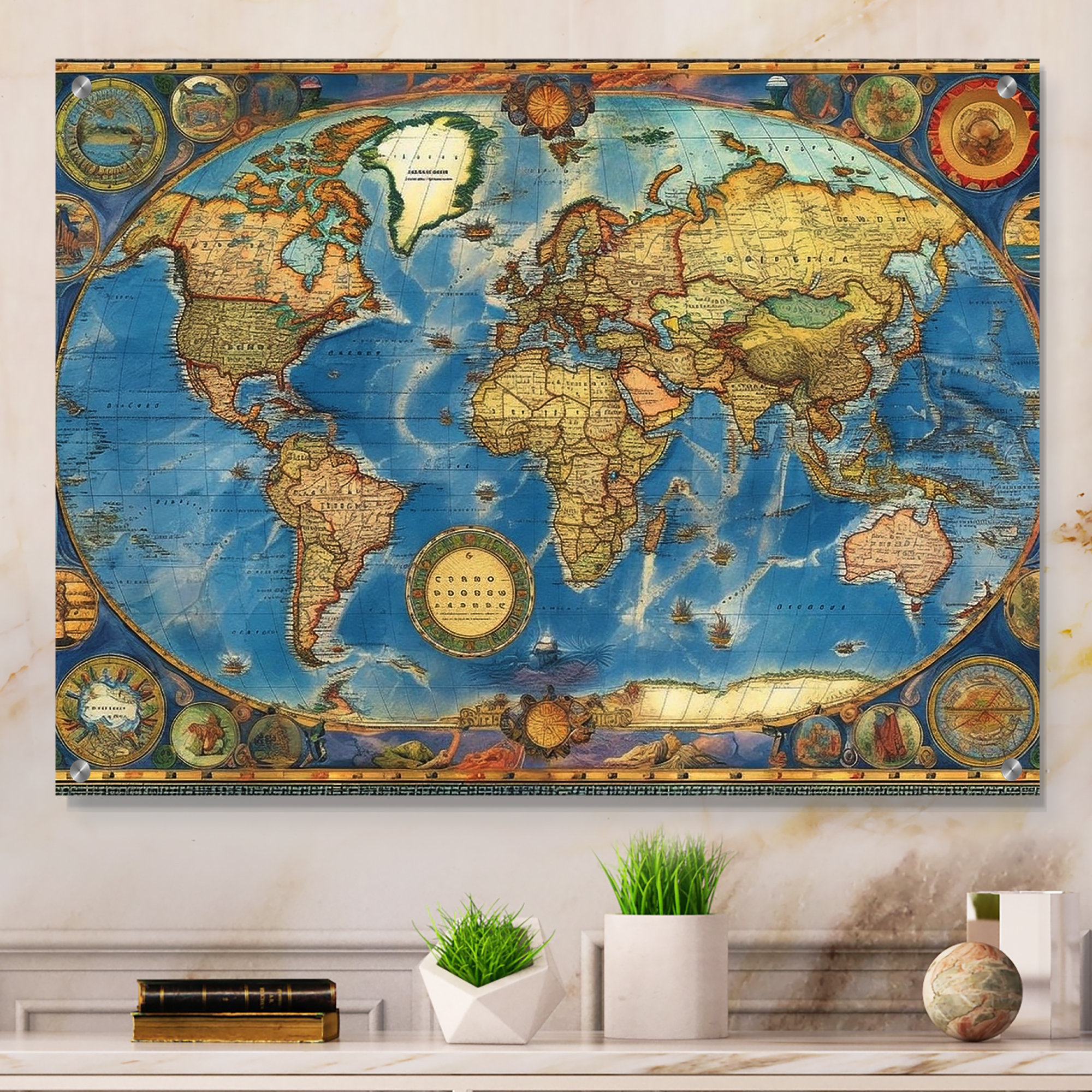 Charlton Home® Vintage World Map II - World Map Acrylic Wall Art Decor ...