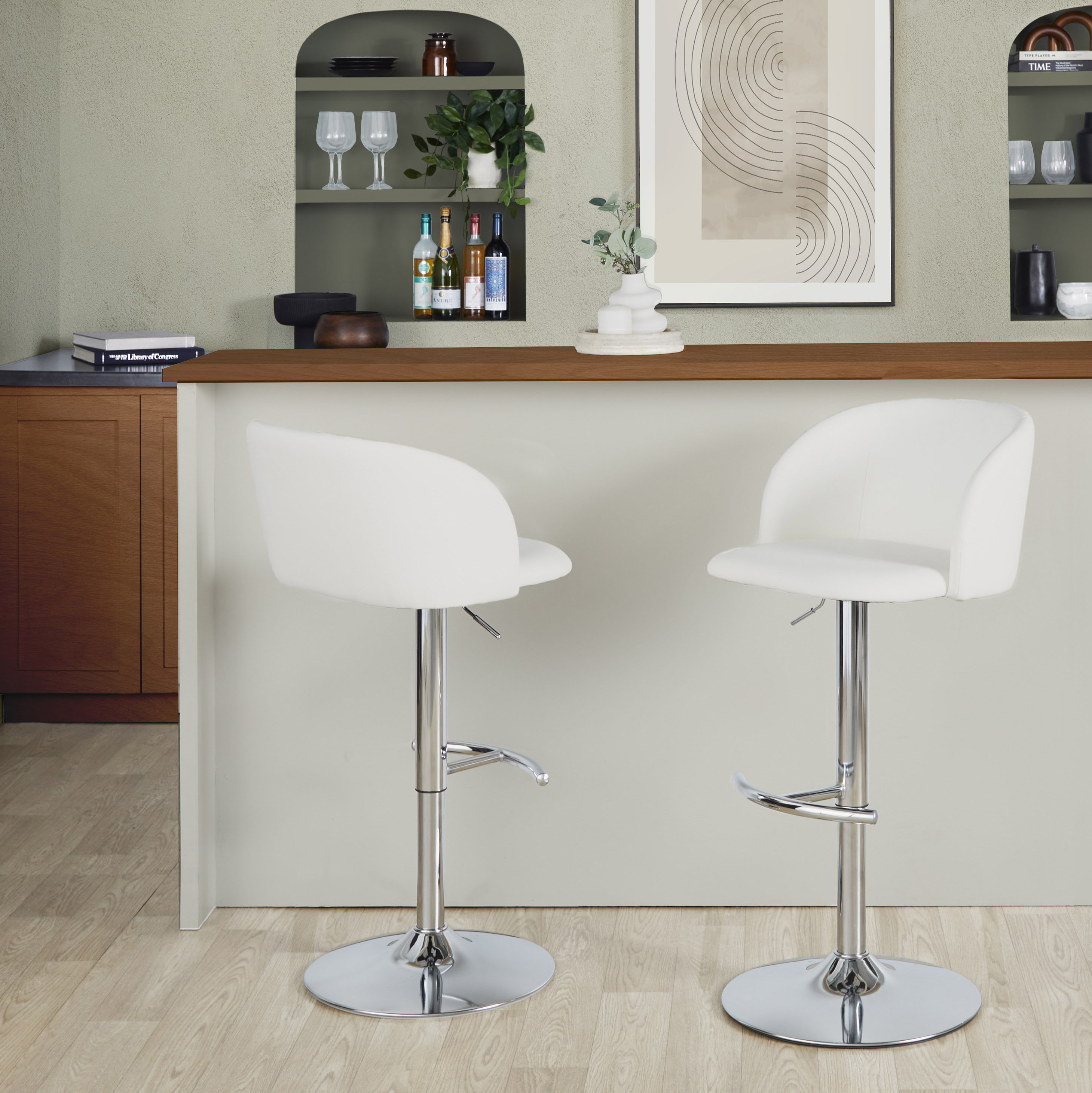 LumiSource Fran Adjustable Barstool With Rounded T Footrest - Set Of 2 ...