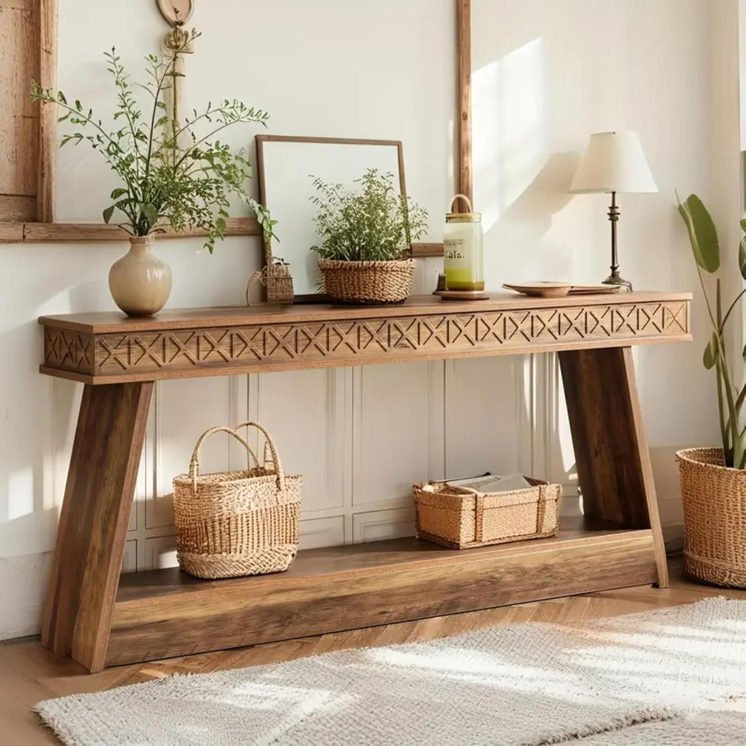Loon Peak® Farmhouse Console Table, 71-Inch Extra Long Entryway Table ...