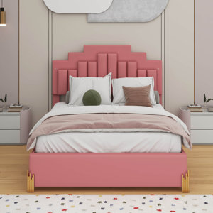 Mercer41 Toba Queen Upholstered Platform Bed with LED Lights and 4 ...