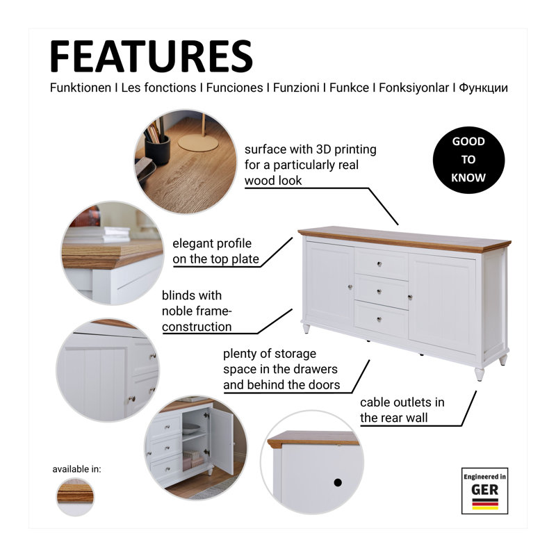 ClassicLiving Port 150 Cm Wide 3 Drawer Sideboard & Reviews | Wayfair.co.uk