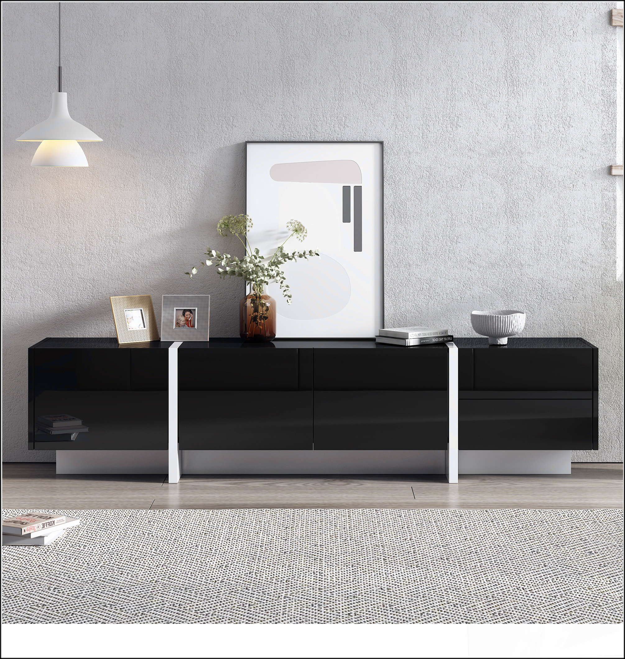 Ivy Bronx & Contemporary Rectangle Design TV Stand, Unique Style TV Console Table for TVs Up to ...