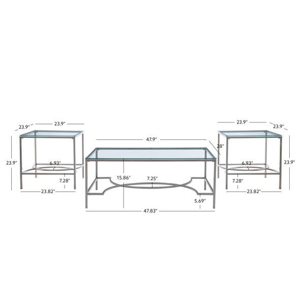 Ivy Bronx Maxeys 3 - Piece Glass Top Living Room Table Set With Metal ...