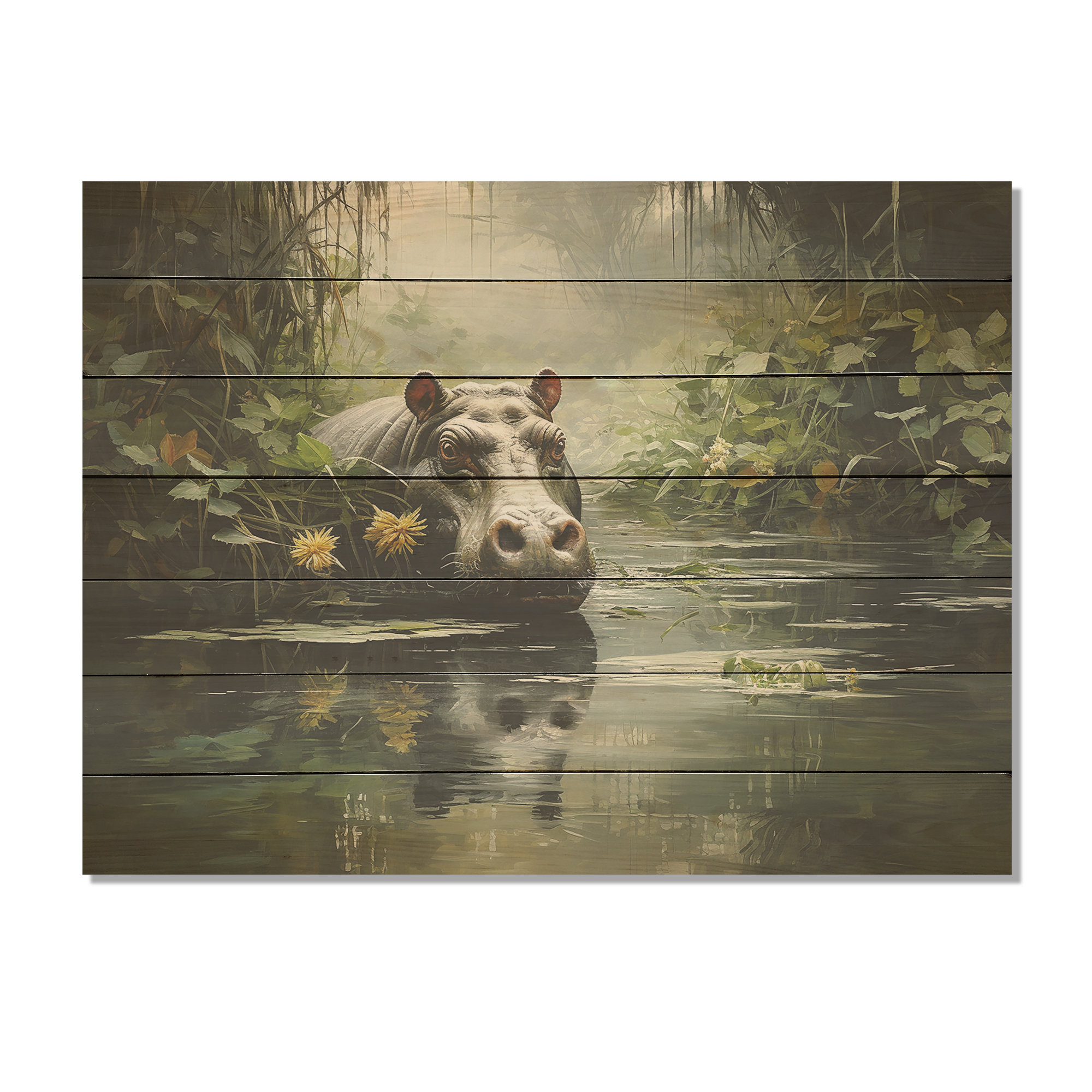 Ophelia & Co. Hippo Secret Hideaway II - Hippopotamus On Wood Print ...