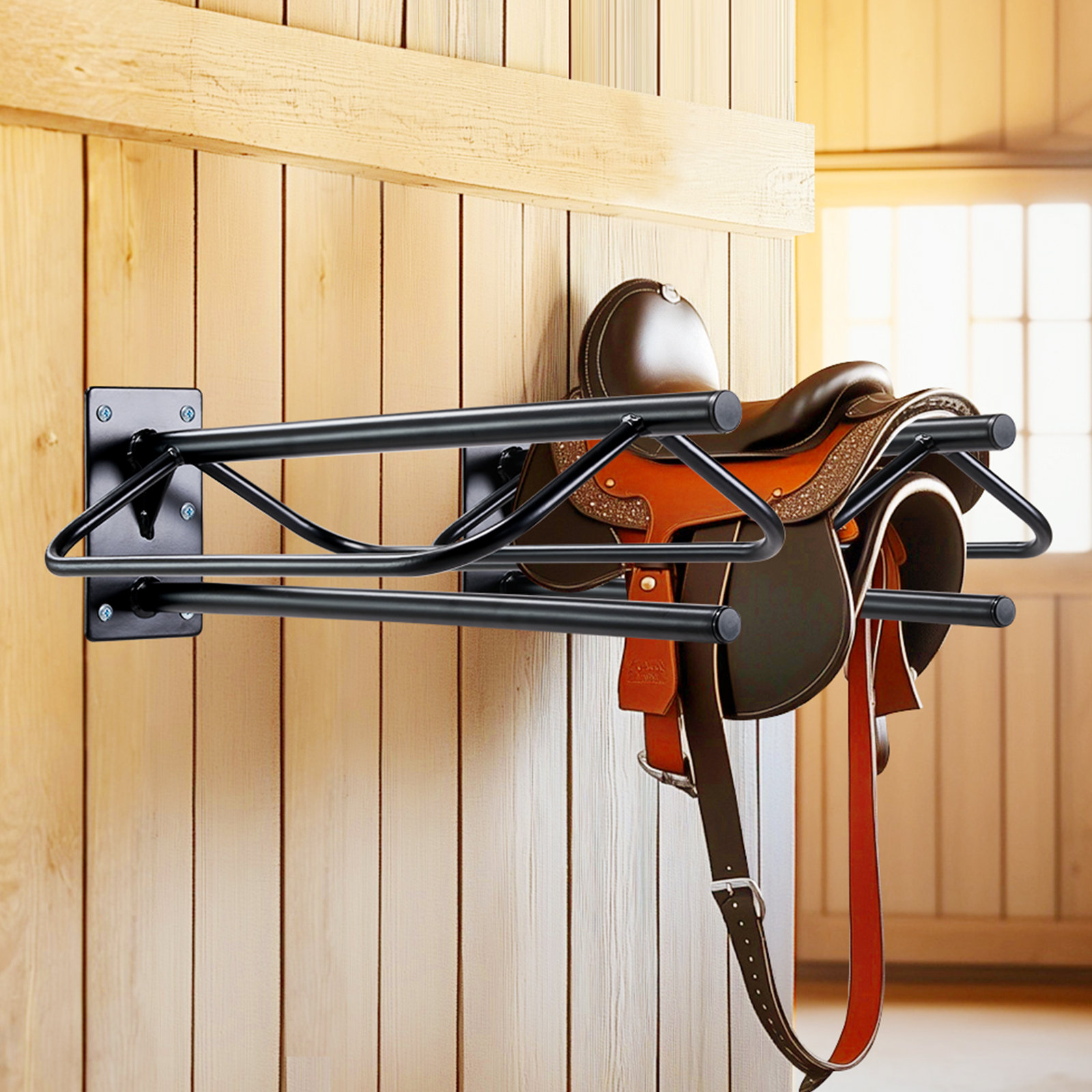 Rebrilliant Saddle Rack with Pad Bar 2 Packs Wall Mounted Horse Saddle ...
