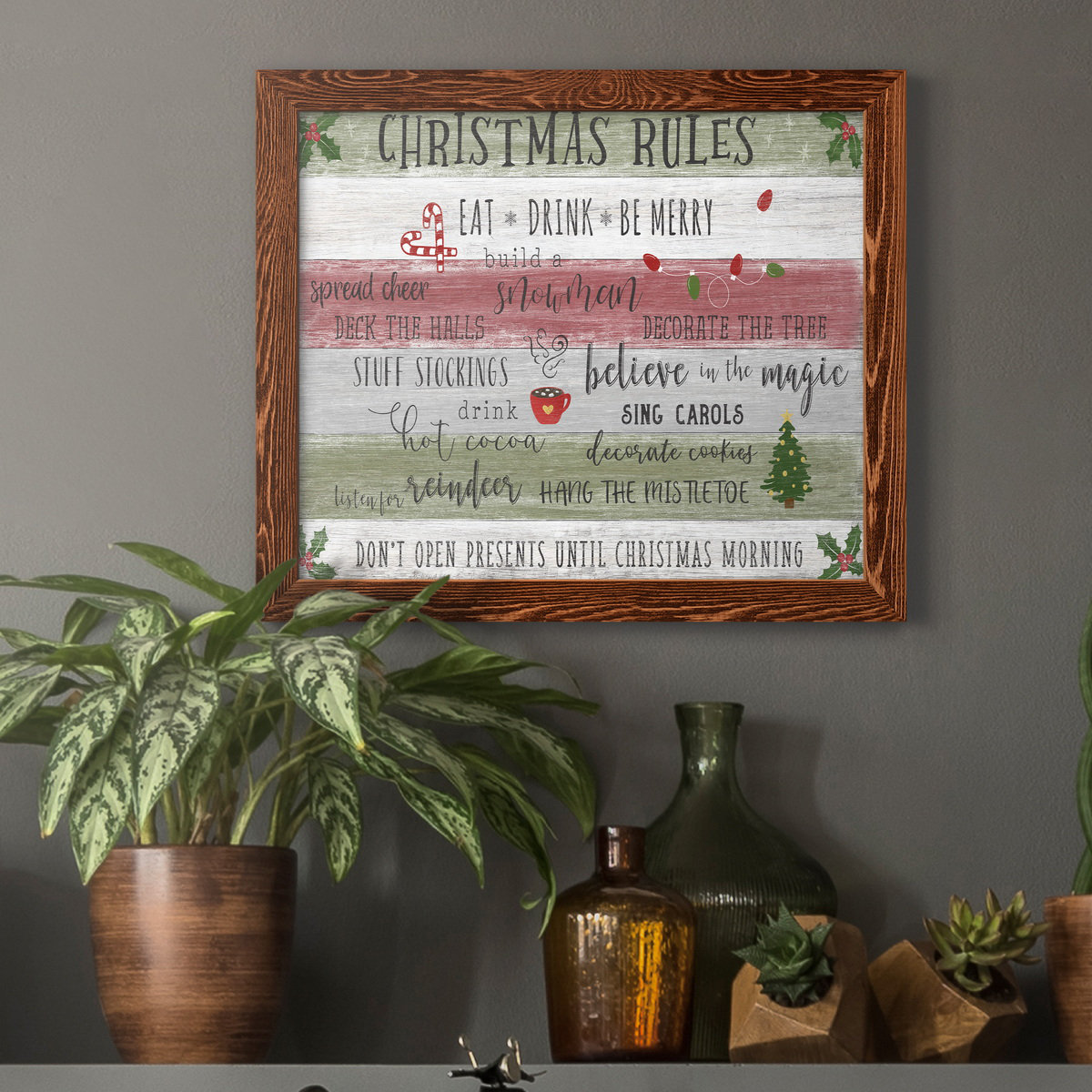 The Holiday Aisle® Christmas Rules - Graphic Art Print on Canvas | Wayfair