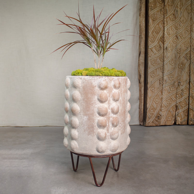 Gracie Oaks Tall Terracotta Pot with Iron Stand. | Wayfair