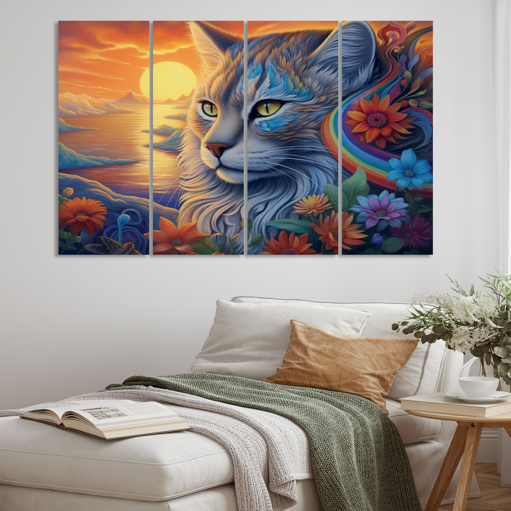 Winston Porter Glorious Cat With Rainbows Flower At Sunset I - Animals ...