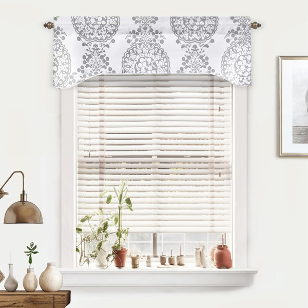 Bungalow Rose Damask Swag 52'' W Window Valance in Gray/White | Wayfair