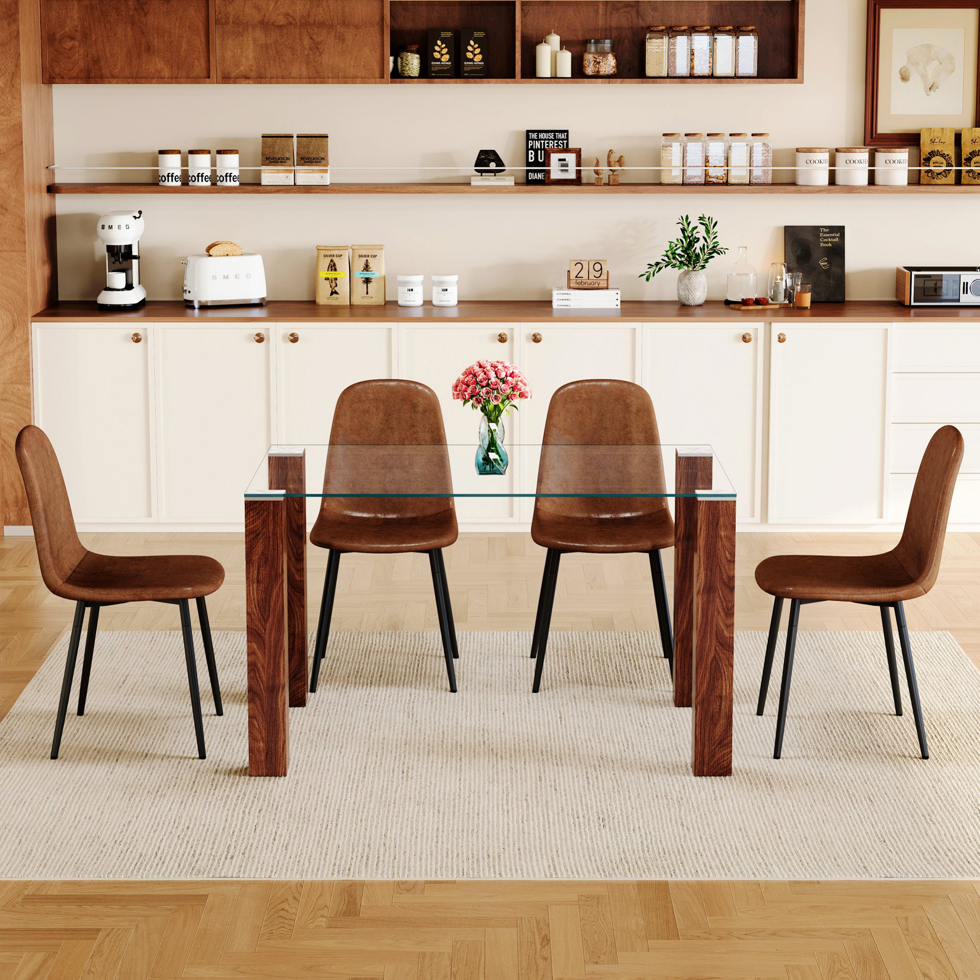 Corrigan Studio Dining Table Set, Glass Dining Table With MDF Legs, 4 ...