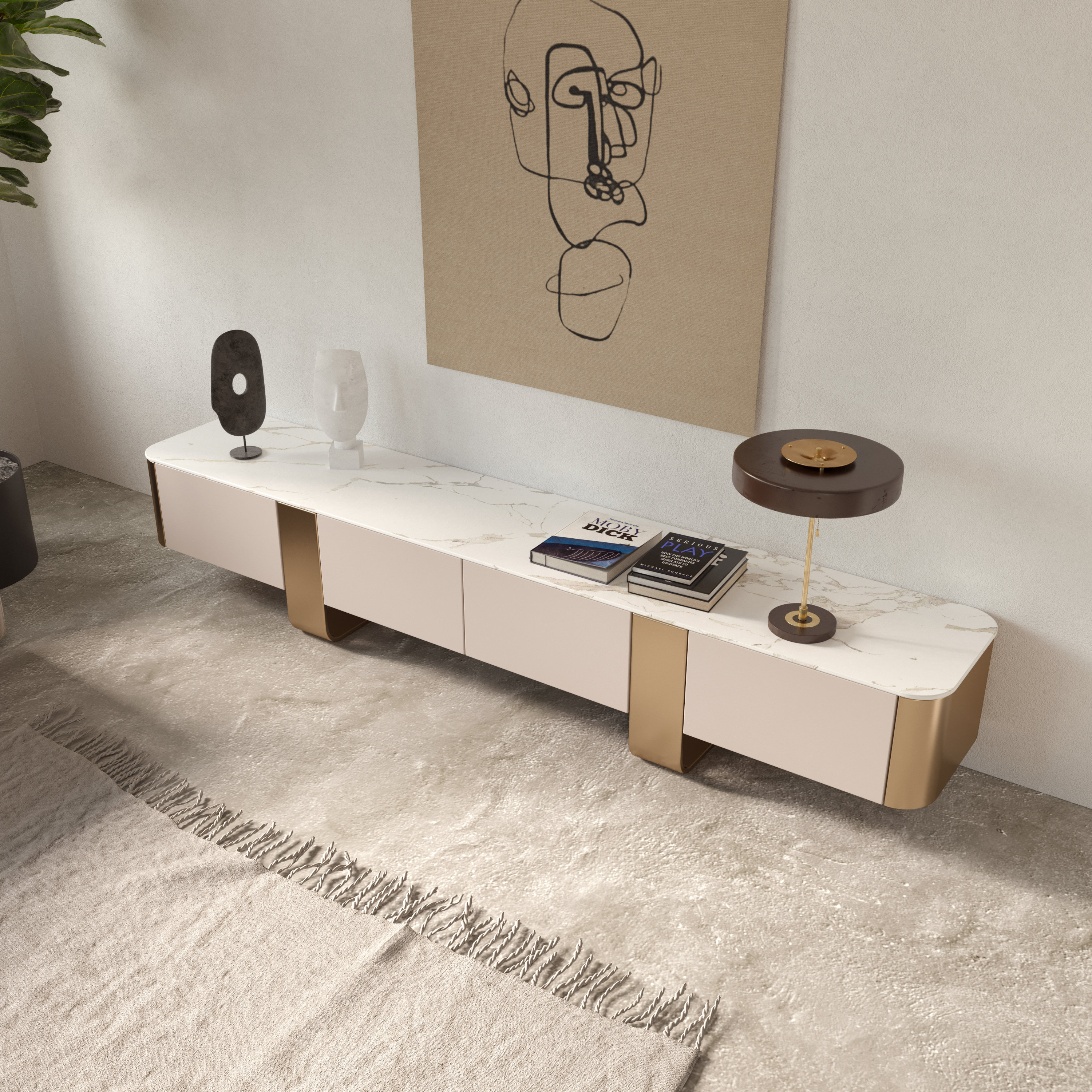 Everly Quinn Danieal Modern Luxury TV Stand 78.74'', Media Console with ...