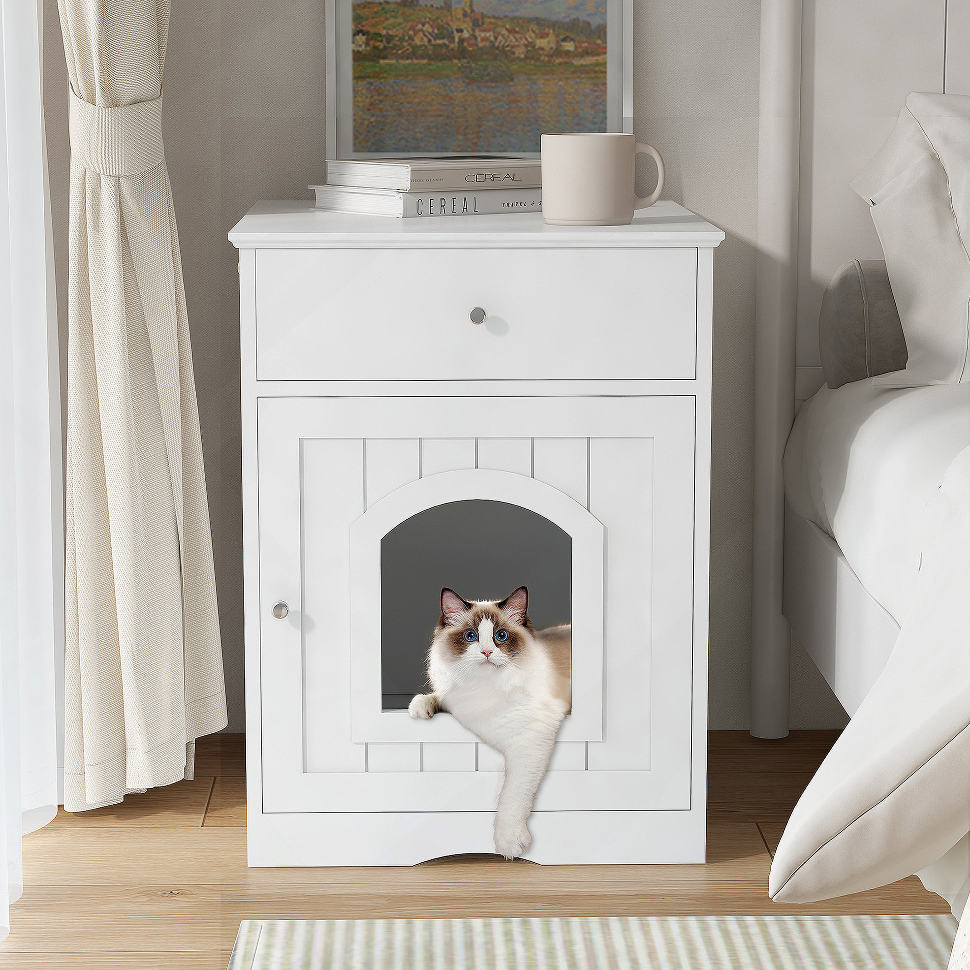 Tucker Murphy Pet™ Wooden Pet House Cat Litter Box Enclosure with ...