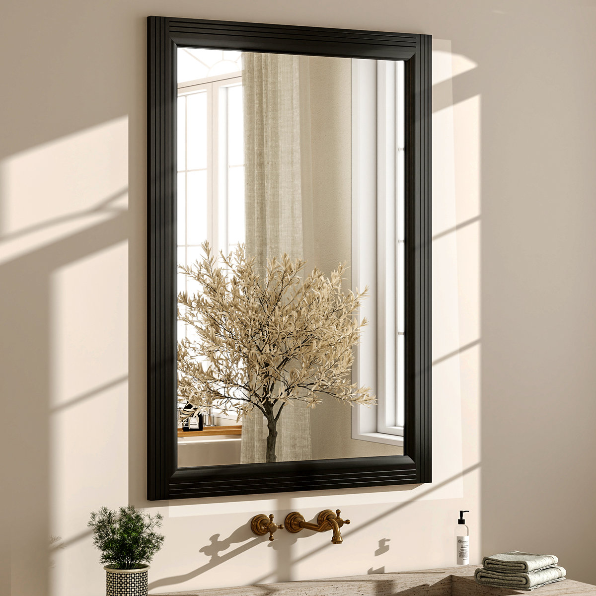 Gracie Oaks Rectangle Wooden Border Wall Mirror Decorative Mirror ...