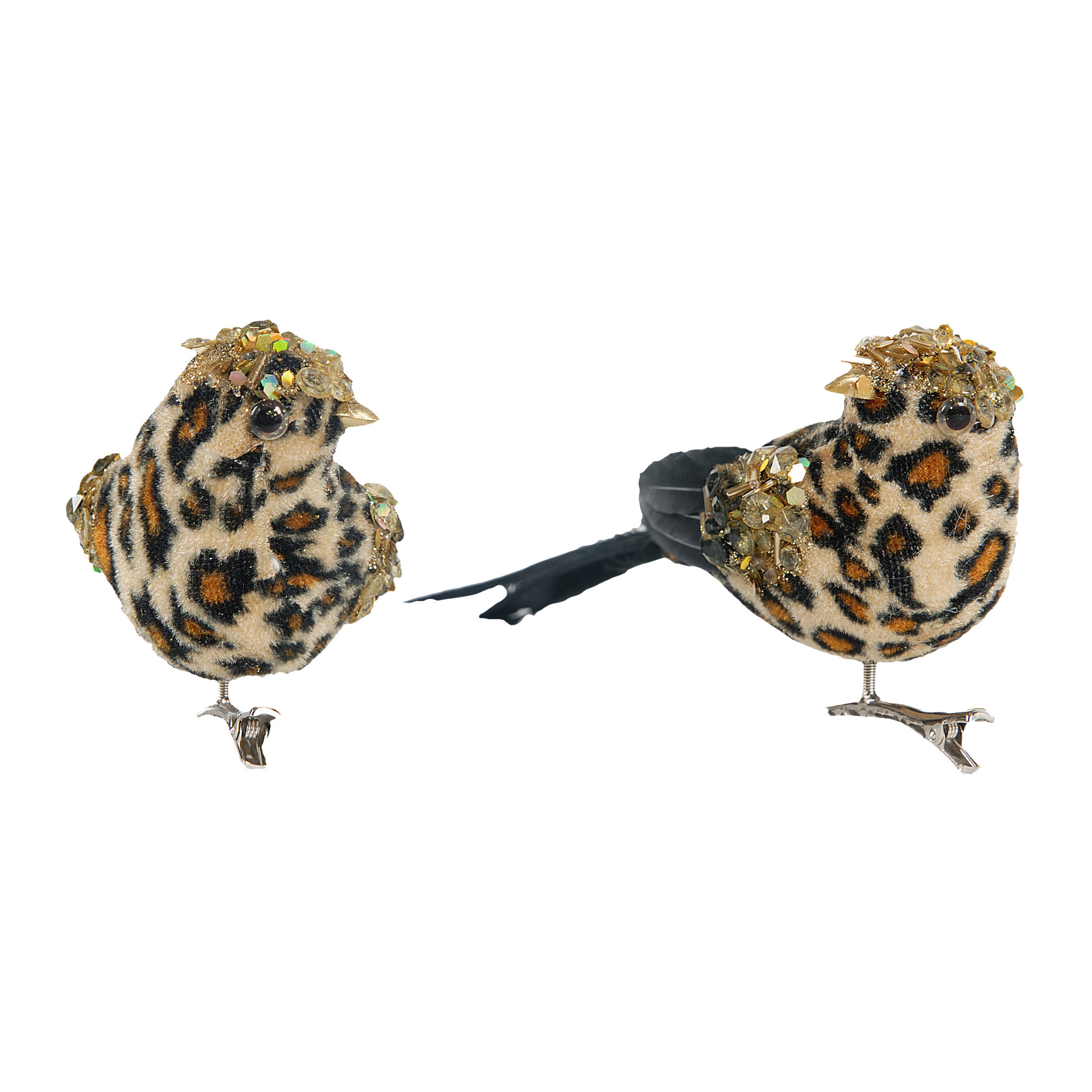 The Holiday Aisle® Clipped Leopard Pattern Bird with Sequin Accent ...