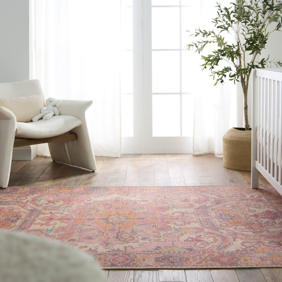 Birch Lane™ Framboise Oriental Machine Woven Polyester Area Rug in Pink ...