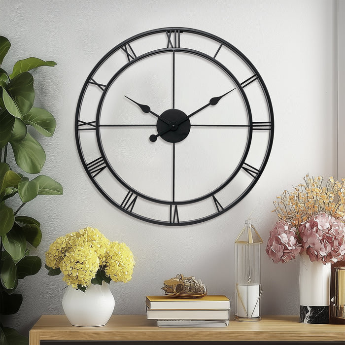 17 Stories 24 Inch Large Metal Analogue Roman Numeral Wall Clock ...