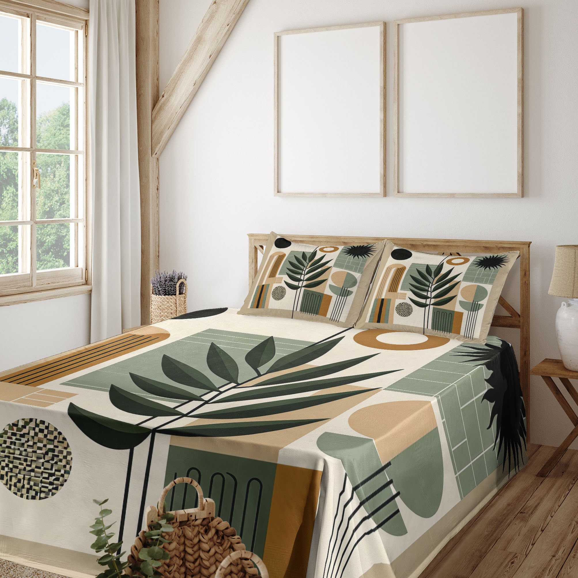 Ambesonne Monstera Sheet Set Nature Mid Century Boho Beige Evergreen Sepia | Wayfair