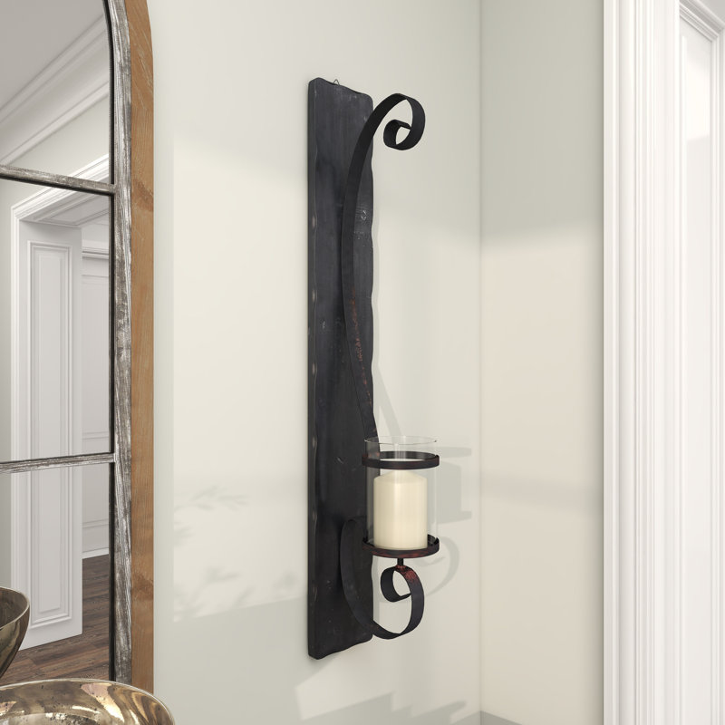 Charlton Home® Metal Long Pillar Scroll Indoor Outdoor Black Wall ...