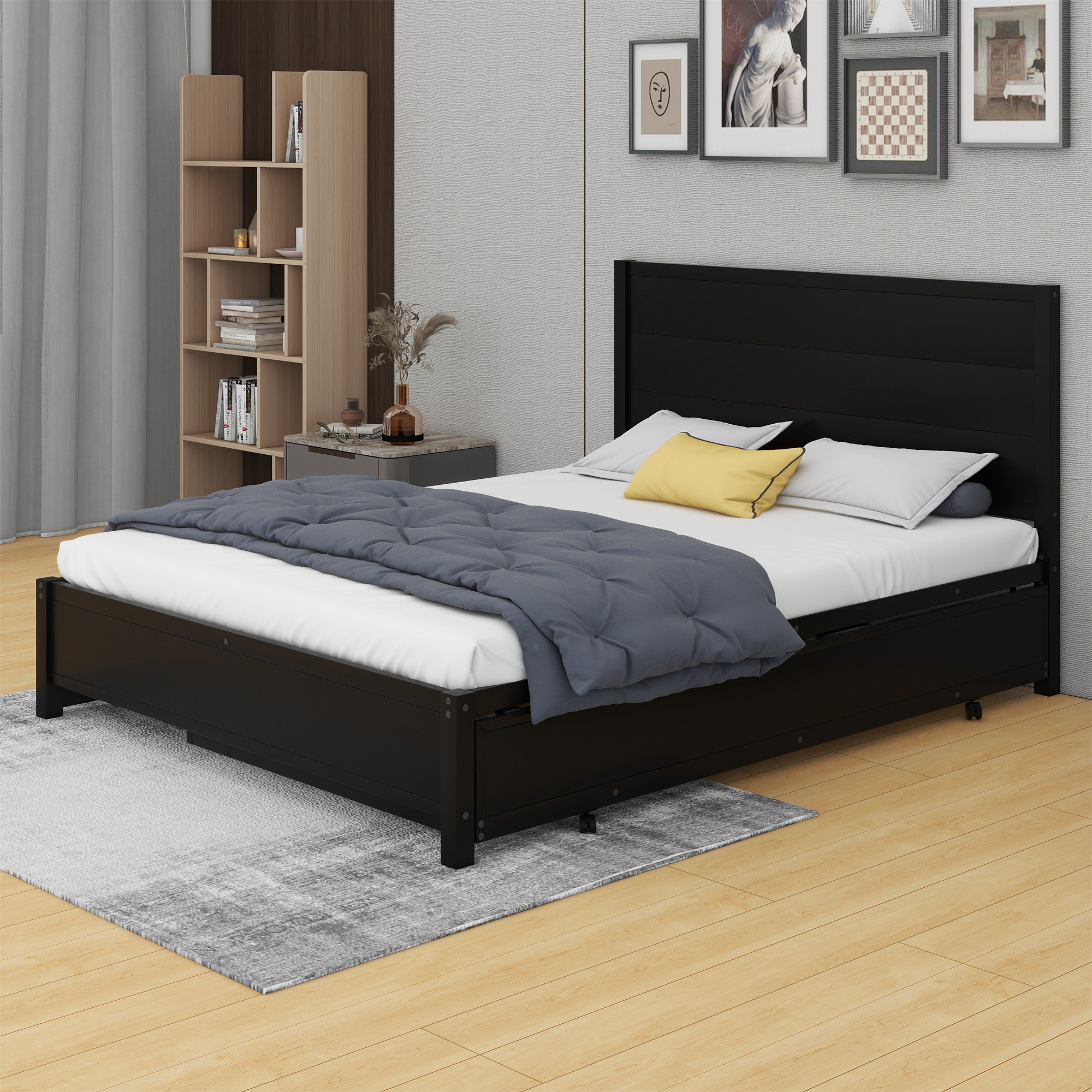 Latitude Run® Queen Size Metal Storage Platform Bed With Twin Size ...