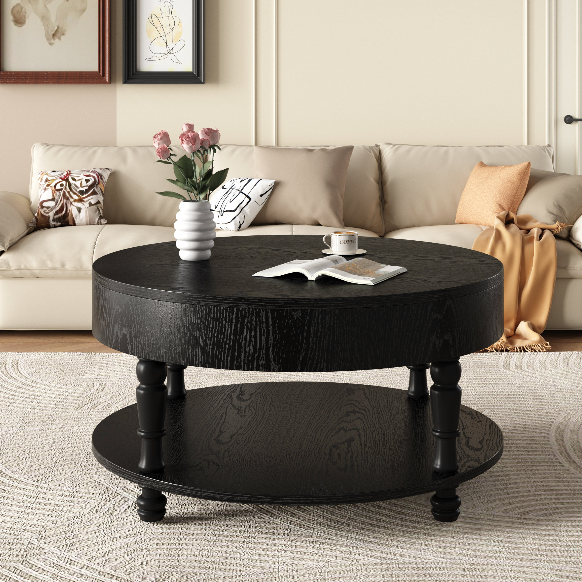 Ivy Bronx 31.5" Modern Round Coffee Table with Dual Storage, Hidden ...