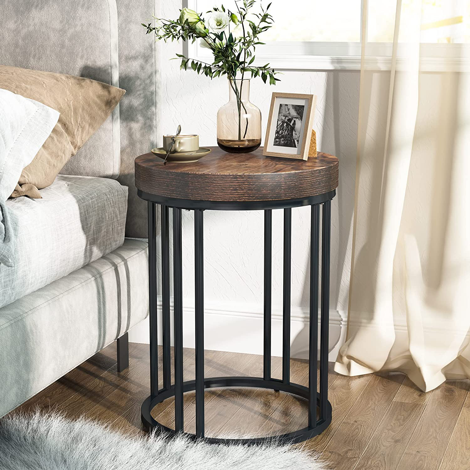 17 Stories Jotham Frame Side Table, Round End Table for Living Room ...
